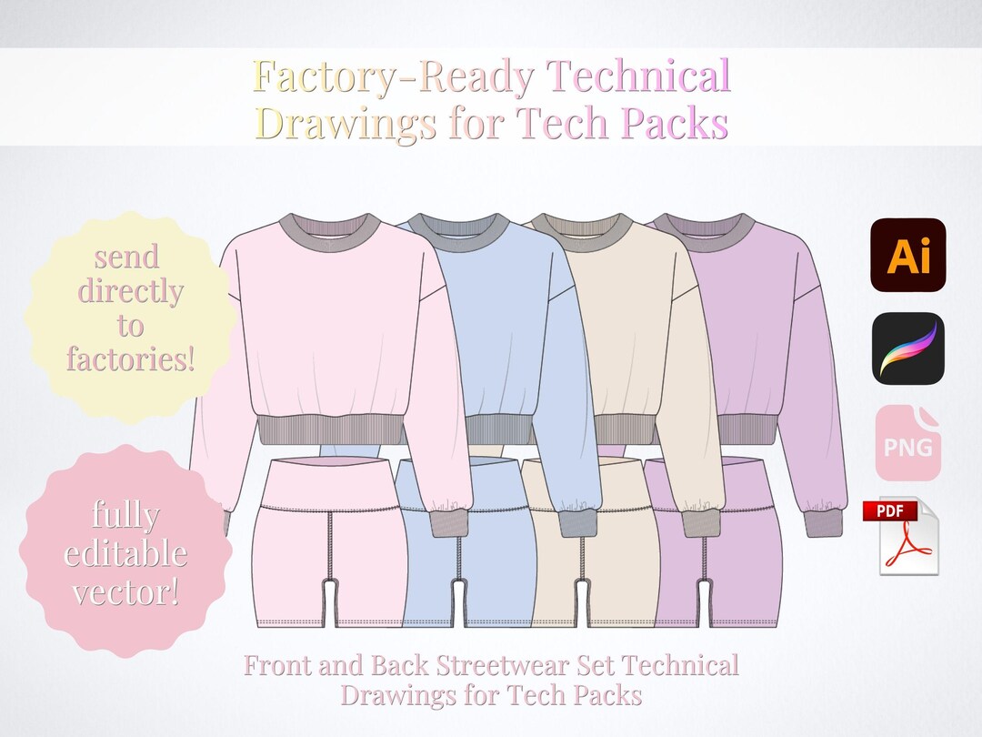 Activewear CAD Set – Factory-ready Technical Drawings for Tech Packs ...