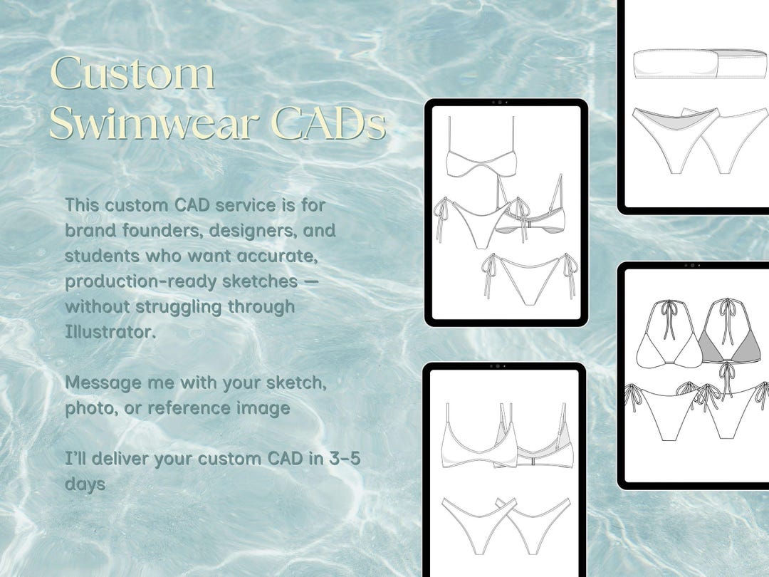 Custom Swimwear Bikini CAD Sketch Vector Flat Sketch Fashion Design ...
