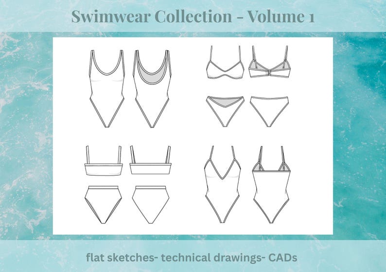 Swimwear Flats Drawings Fashion Design Flat Sketches Technical ...