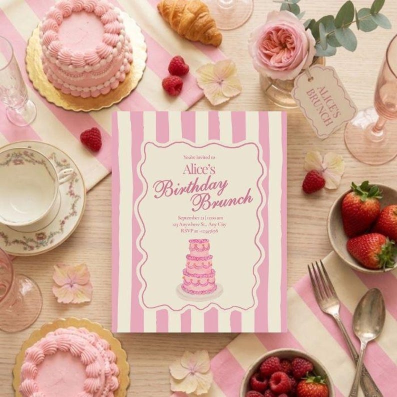 Birthday Brunch Invitation Template, Editable Girls Brunch Invite ...