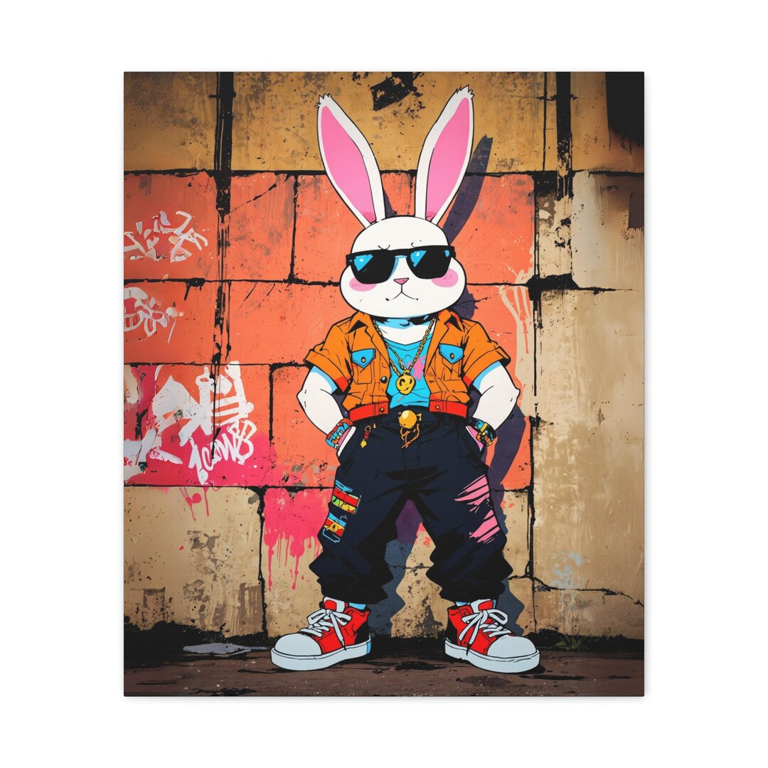 Urban Bunny Wall Art, Hip-hop Rabbit Decor, Trendy Canvas Print for ...