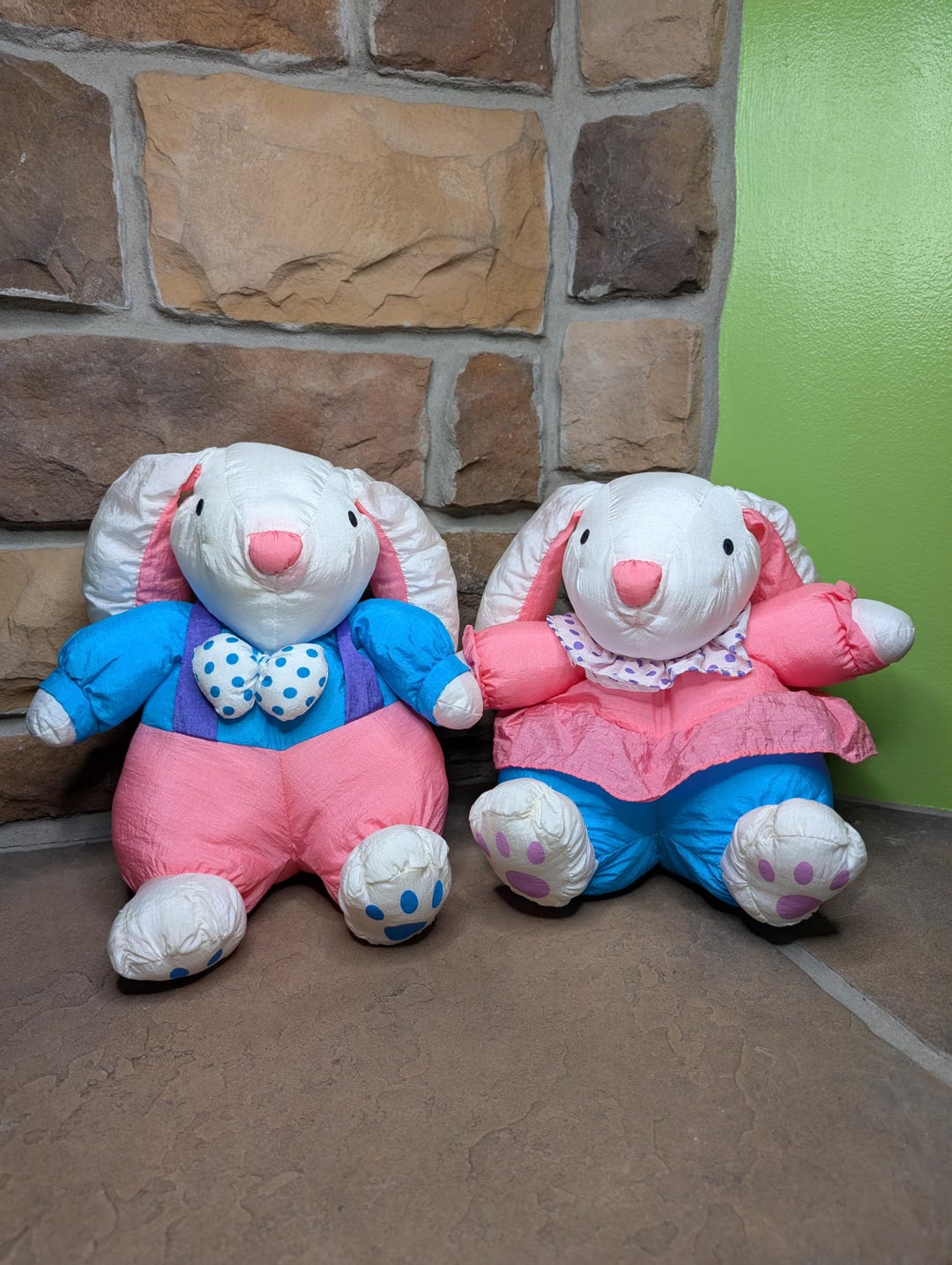 Vintage Stuffed Easter Bunny Pair 1990 Balloon Club Puffalump Boy and ...