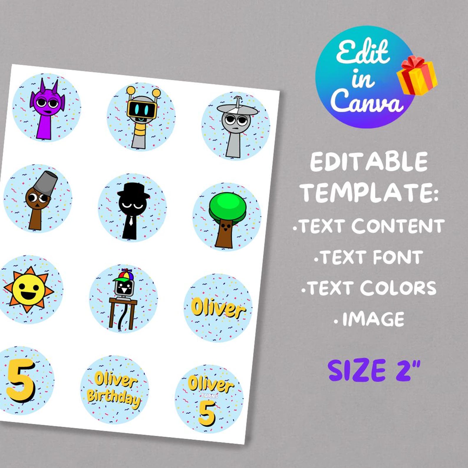 Printable Sprunki Cupcake Toppers Template, Incredibox Sprunki Birthday ...