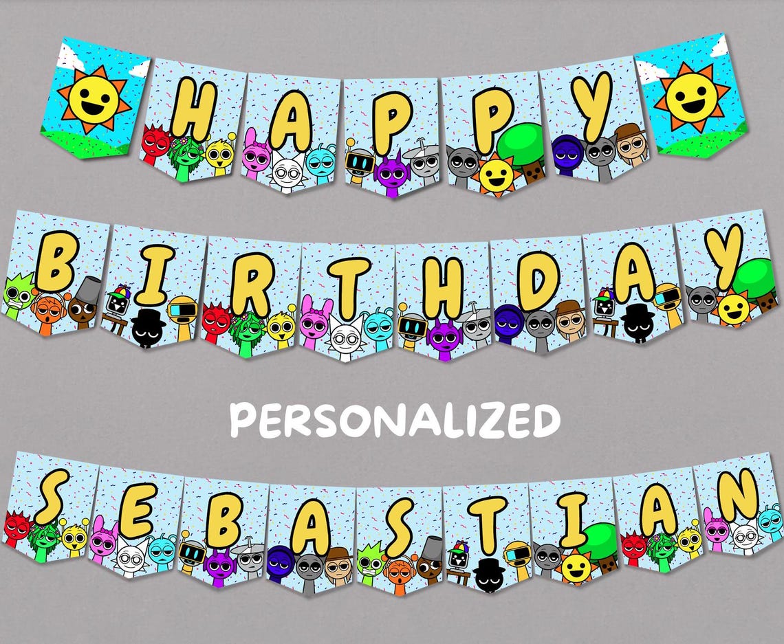 Sprunki Birthday Banner Pennant | Sprunki Birthday Party Decor ...