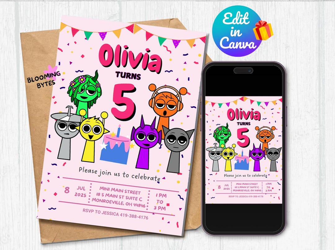 Incredibox Sprunki Birthday Invitation Template, Digital Editable Kids ...