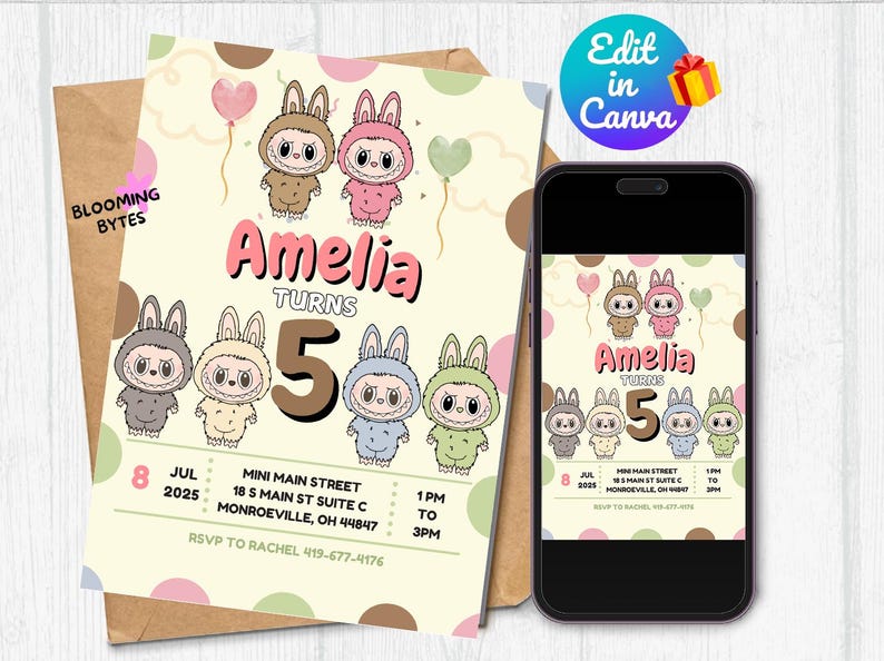 Labubu Birthday Invitation, Labubu Editable Invite Template, Labubu ...