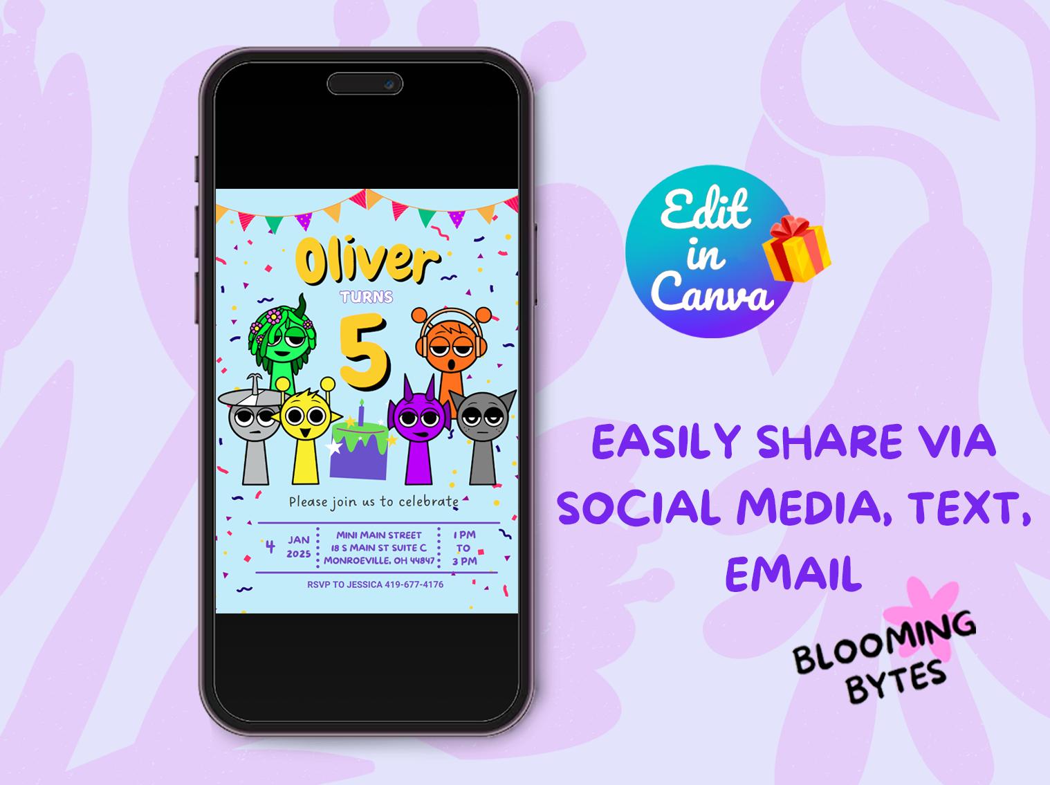 Incredibox Sprunki Birthday Invitation Template, Digital Editable Kids ...