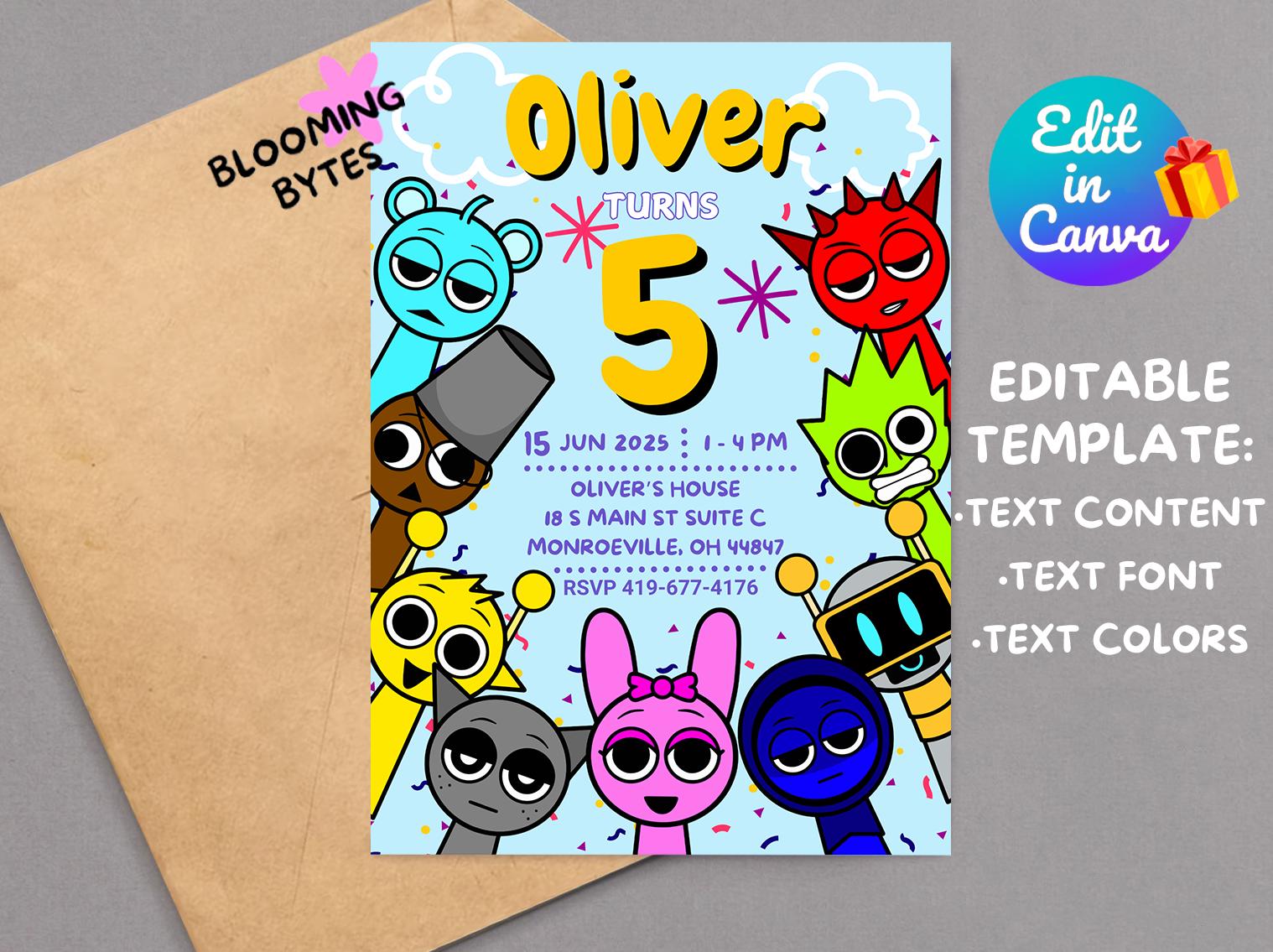 Incredibox Sprunki Birthday Invitation Template, Digital Editable Kids ...