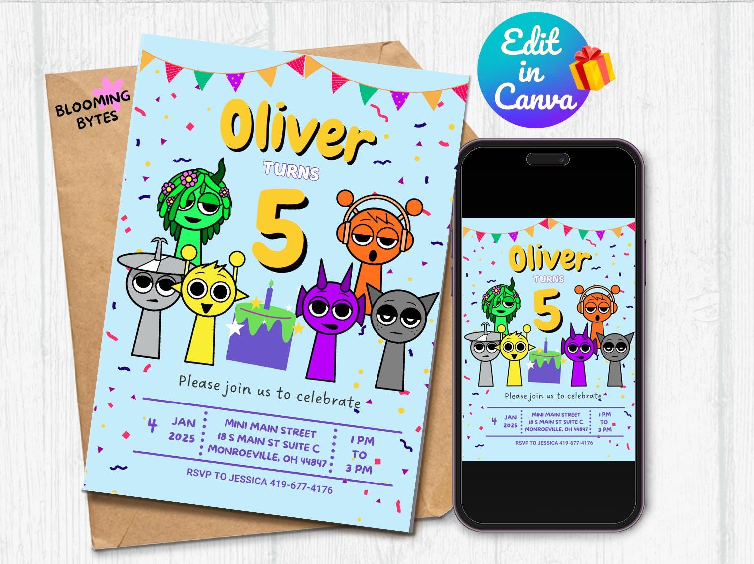 Incredibox Sprunki Birthday Invitation Template, Digital Editable Kids ...