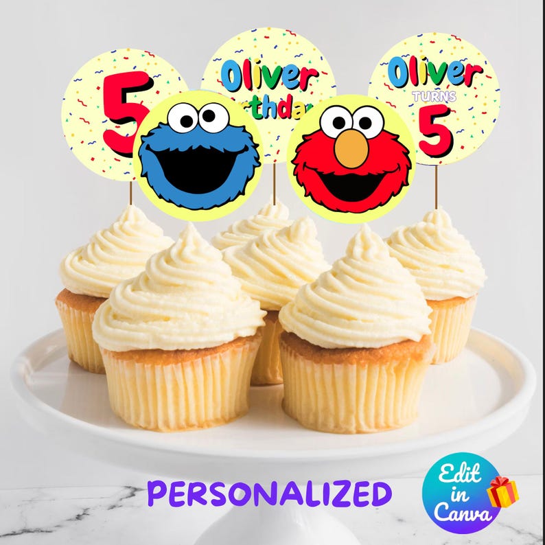 Street Monsters Cupcake Toppers, Elmo Birthday Party Decor, Kids Party ...