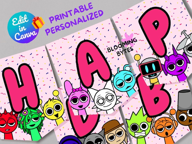 Sprunki Birthday Banner Pennant | Sprunki Birthday Party Decor ...