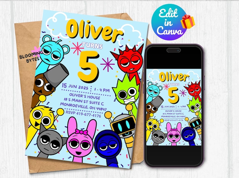 Incredibox Sprunki Birthday Invitation Template, Digital Editable Kids ...