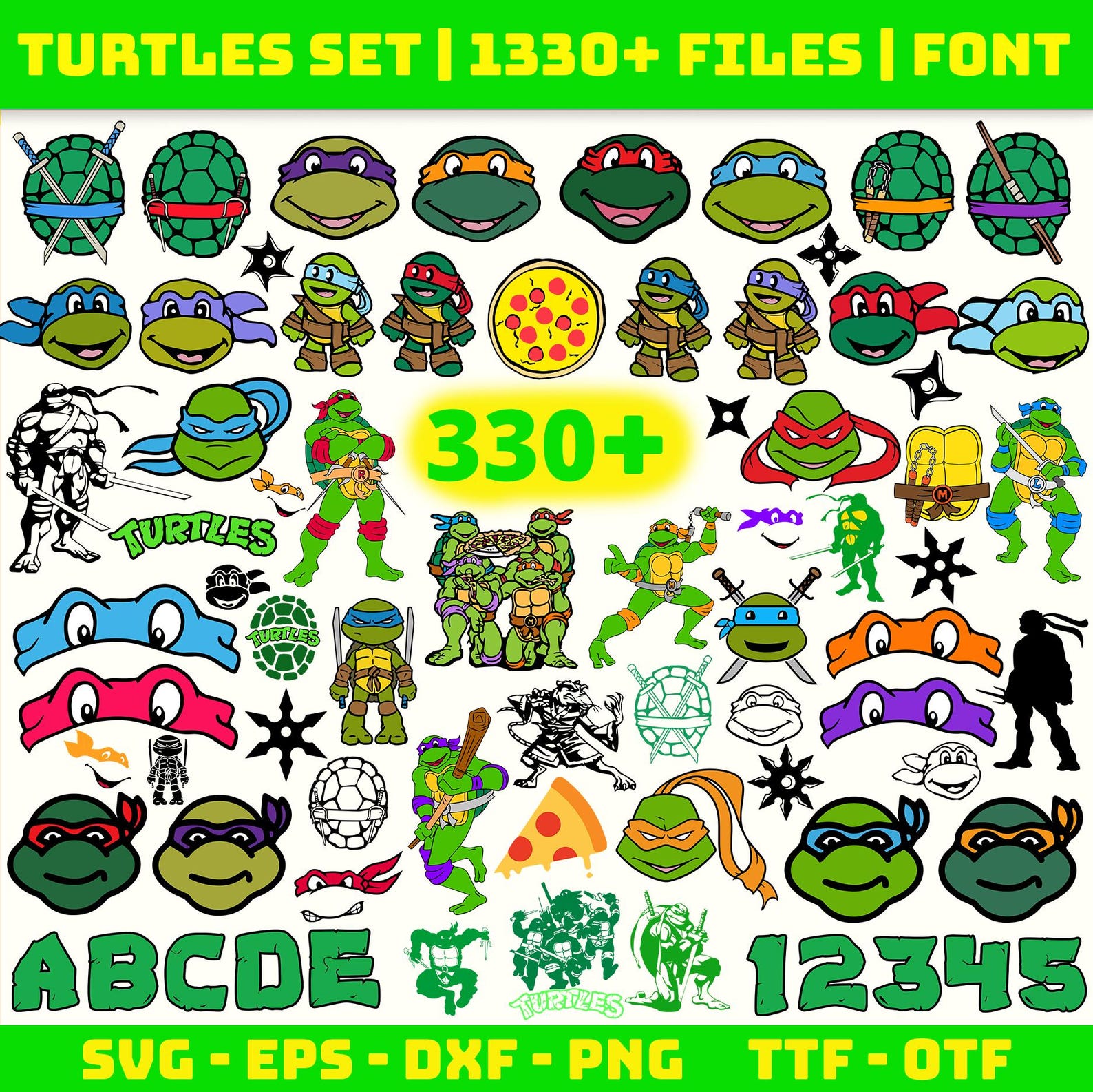 Ninja Turtle Clipart SVG PNG Bundle, Ninja Turtle Layered SVG, Turtles ...