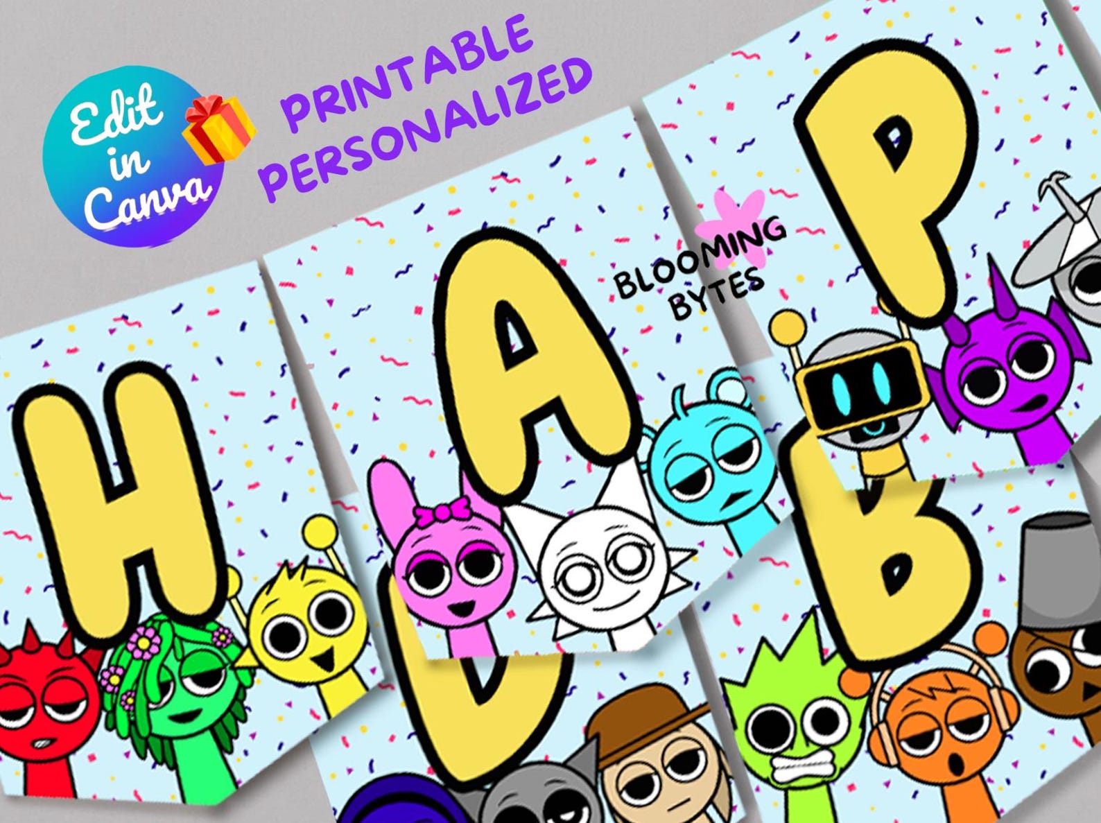 Sprunki Birthday Banner Pennant | Sprunki Birthday Party Decor ...