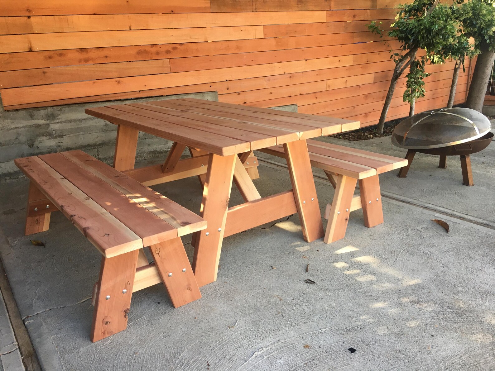 Redwood Table, 6 Feet Long, With Free Standing Detached Benches - Etsy