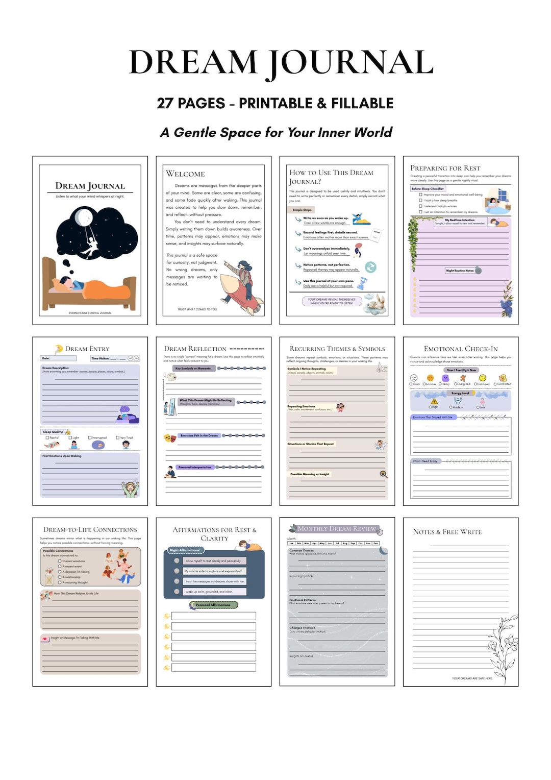 Dream Journal Printable PDF | Dream Tracker, Reflection Workbook ...