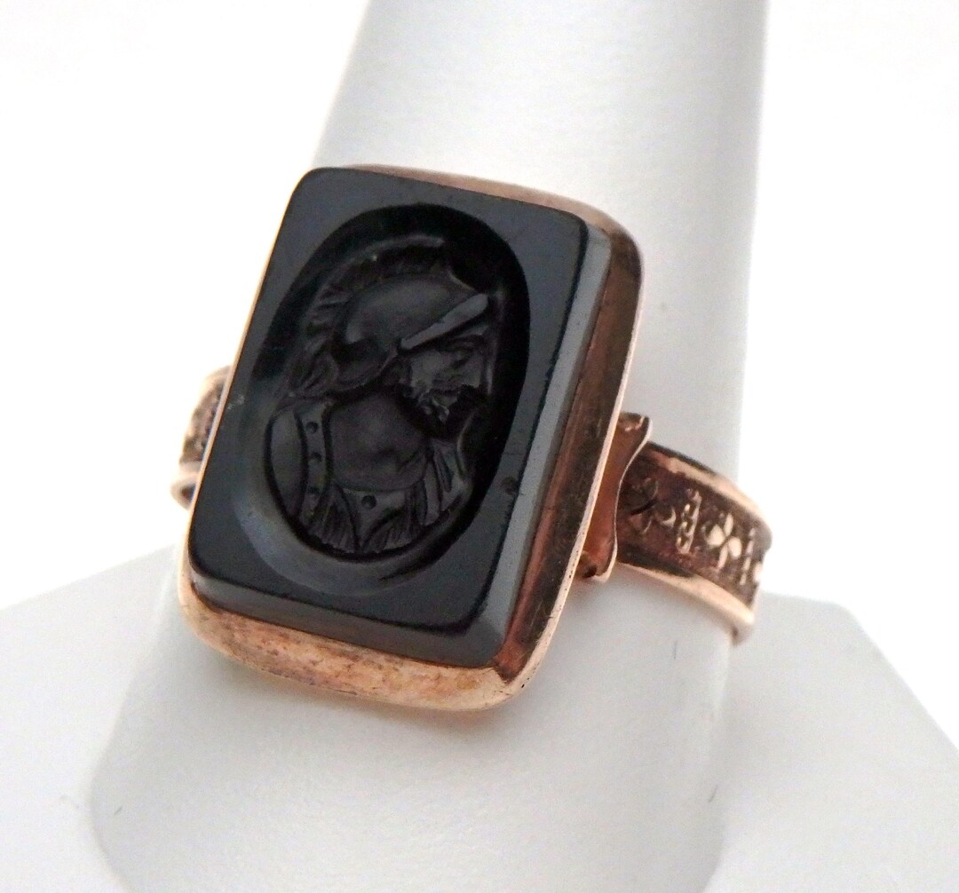 10kt Black Onyx Centurion Rose Gold Ring 1880s - Etsy