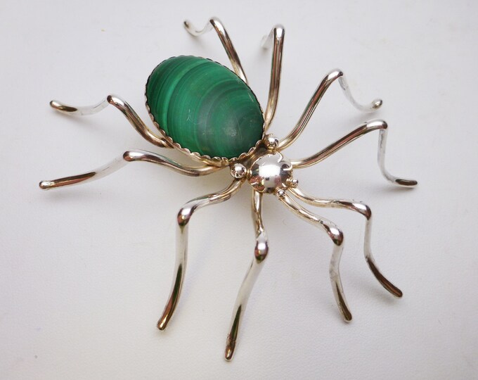E Spencer Navajo Spider Pin Malachite and Sterling - Etsy
