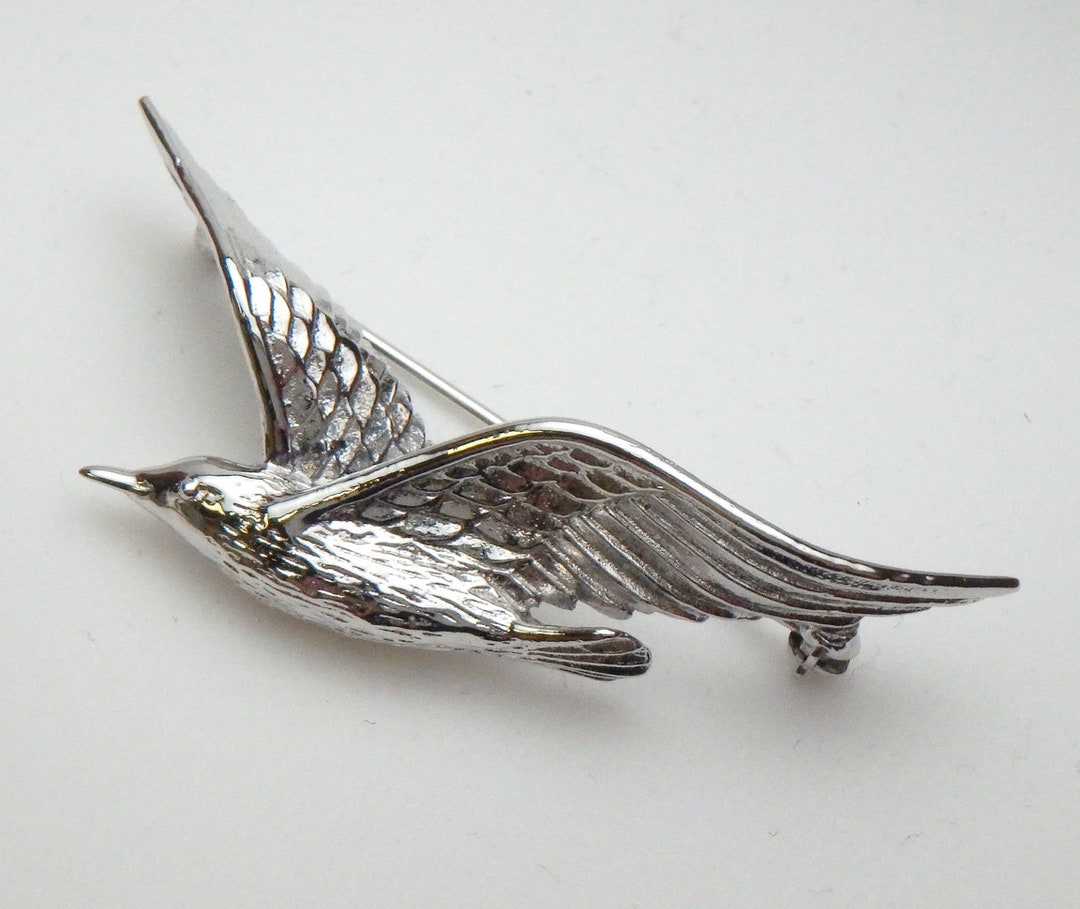 SS Seagull Brooch Rhodium Plated 1970s Sterling Silver - Etsy