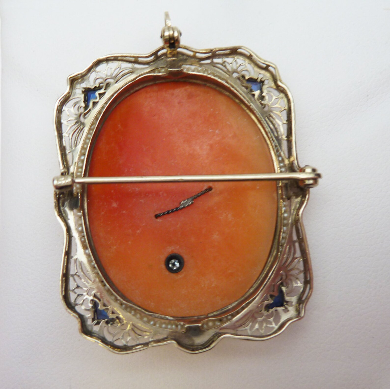 14k Cameo Shell Pin and Pendant With Seed Pearls and Blue - Etsy