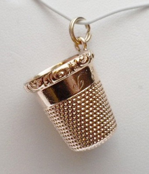 Engraved Thimble Charm 14 Karat Gold - Gem