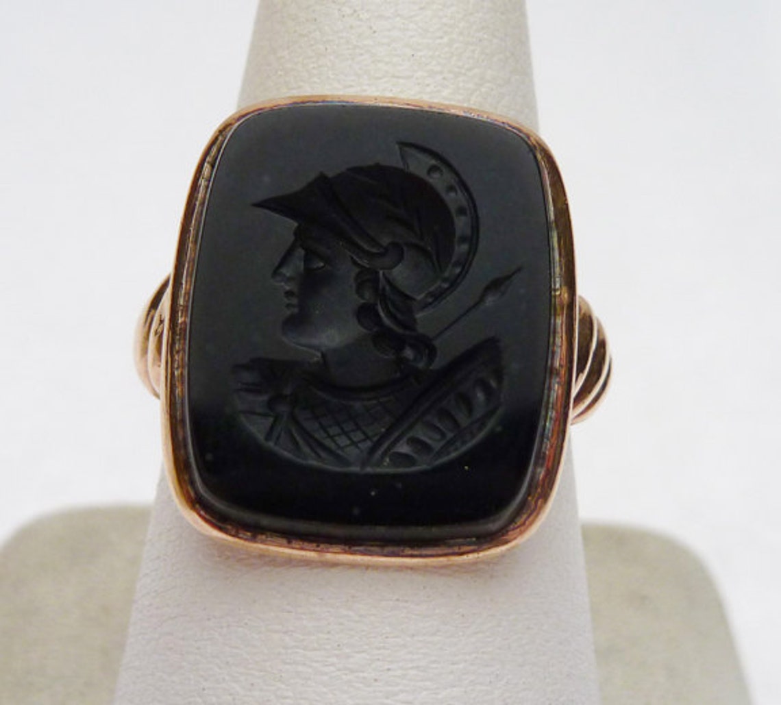 10kt Onyx Centurion Ring Rose Gold 1900s - Etsy