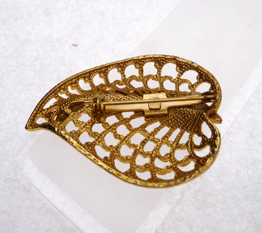 Rhinestone Leaf Gold Tone Pin - Etsy