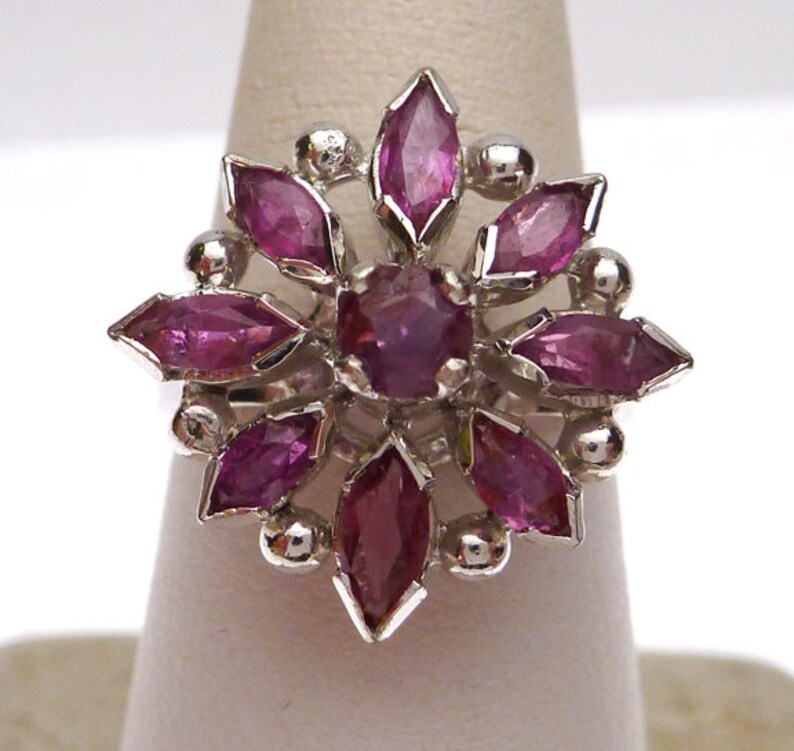 950 Silver and Ruby Star Flower Cluster Ring | Etsy