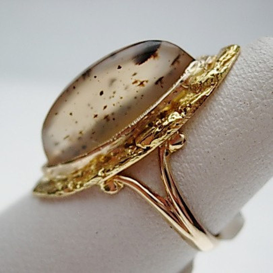 14kt and Pure Alaskan Gold Moss Agate Ring - Etsy