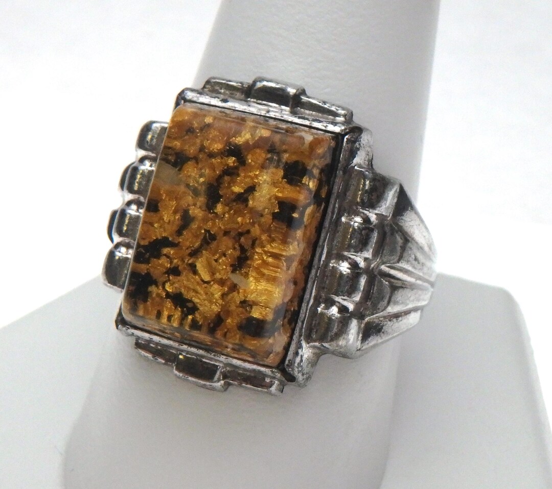 Uncas Sterling Silver Gold Leaf and Opal Resin Ring 1950s - Etsy