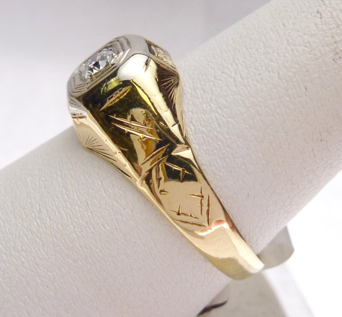 14k 17pt Diamond Signet Ring | Etsy