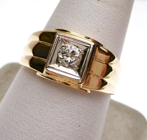 14 kt 25 pt Diamond Men's Mid Century Solitaire - Gem