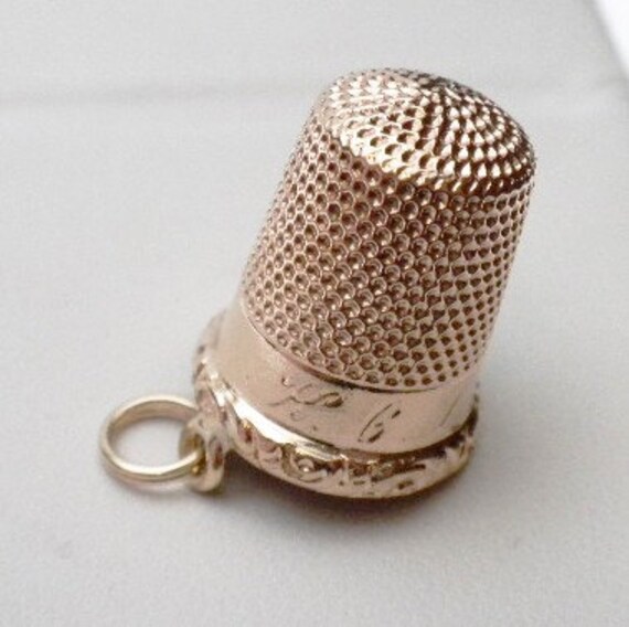 Engraved Thimble Charm 14 Karat Gold - Gem