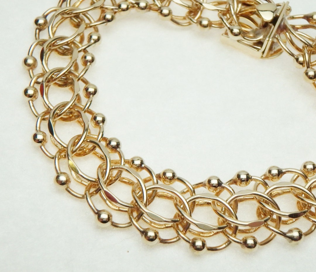 14 Kt 1950s Style Fancy Double Link Charm Bracelet Yellow Gold - Etsy