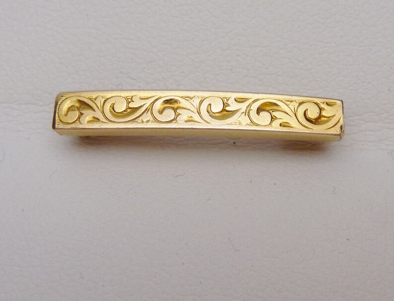 Gold Toned Hand Etched Bar Pin - Etsy