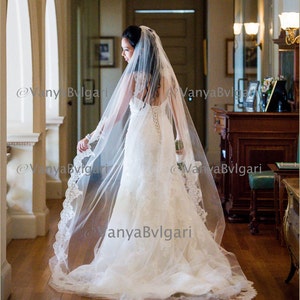 Cathedral Wedding Veil With Beaded Re-embroidered Lace on the Edge ...