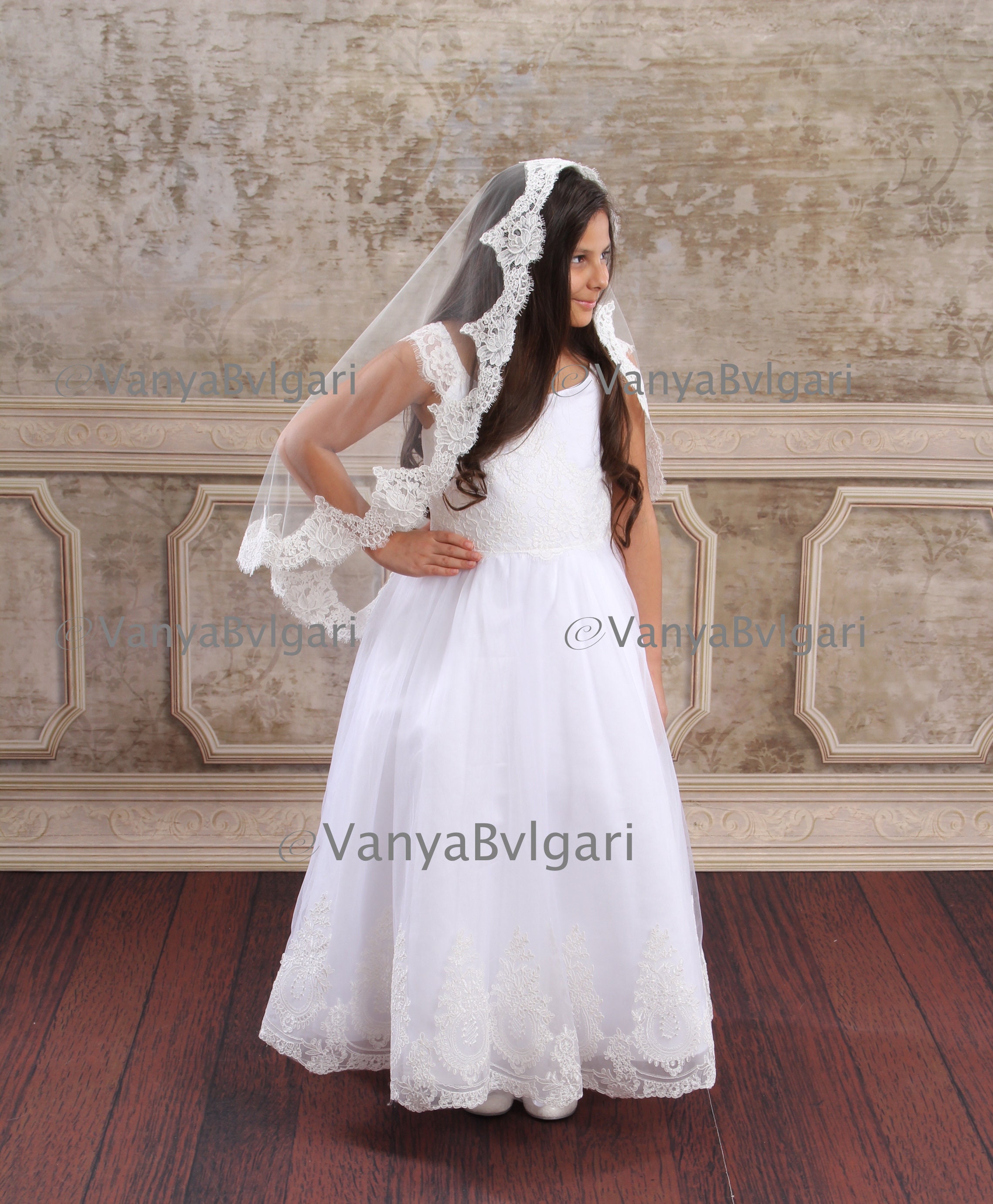 Communion veil for children baptismal lace veil for kids with | Etsy