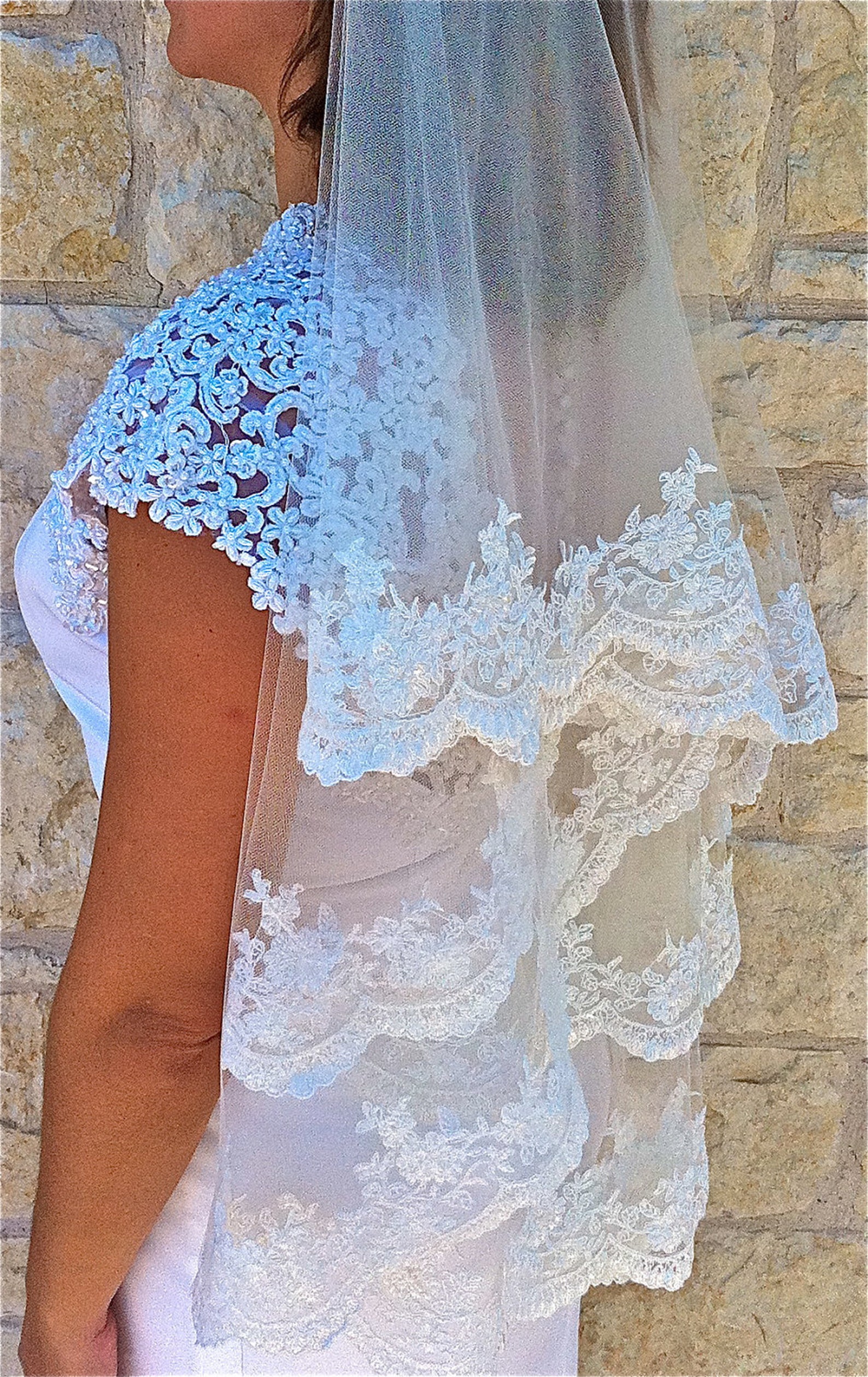 Lace Veil With Alencon Lace Edge Design With Beaded Trim in - Etsy