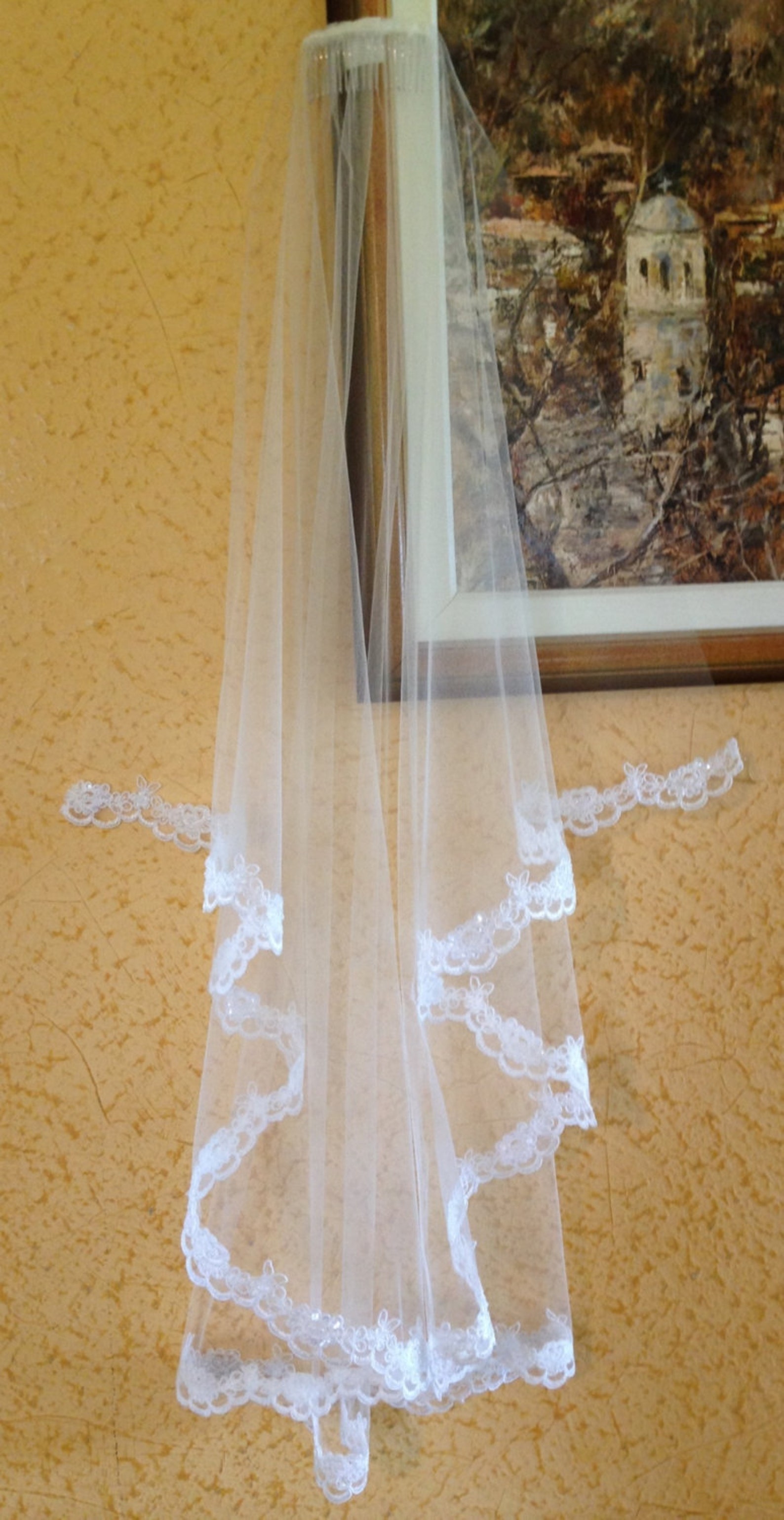 Lace Veil in Single Tier With Raw Sides Beaded Lace Veil With - Etsy