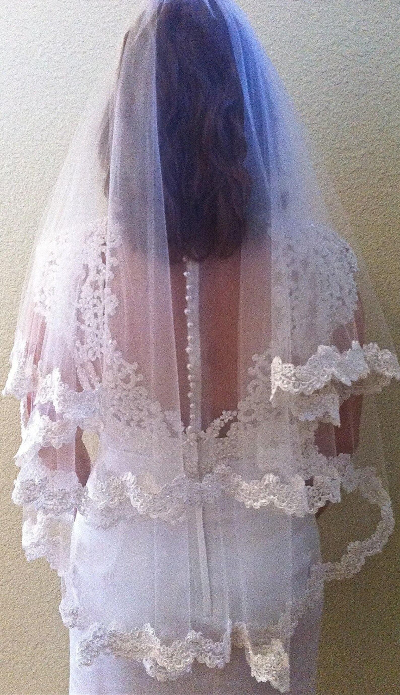Two Layers Bridal Lace Veil With Beaded Scalloped Lace Edge - Etsy