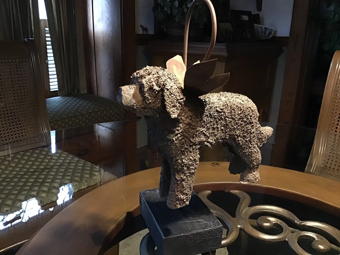 Carved wood labradoodle or golden doodle with wings for home | Etsy