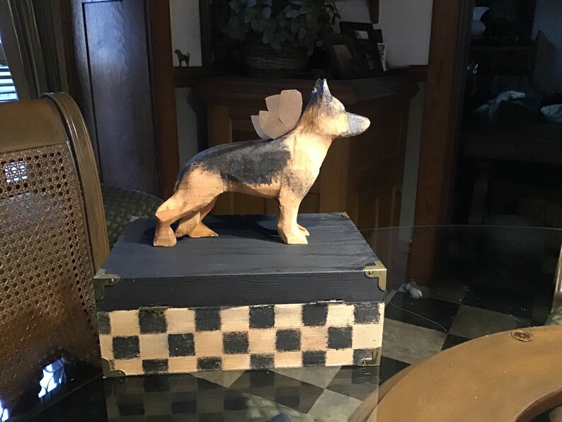 Carved German. Shepherd Box , for Home or Memorial - Etsy