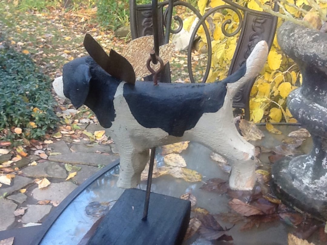 Carved Black and White Beagle ,with Wings and Hook for Home or Garden ...