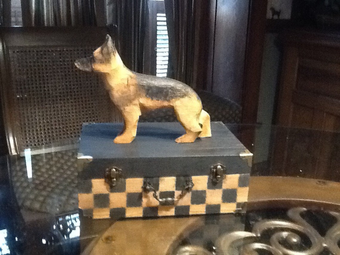 Carved German. Shepherd box for home or memorial | Etsy