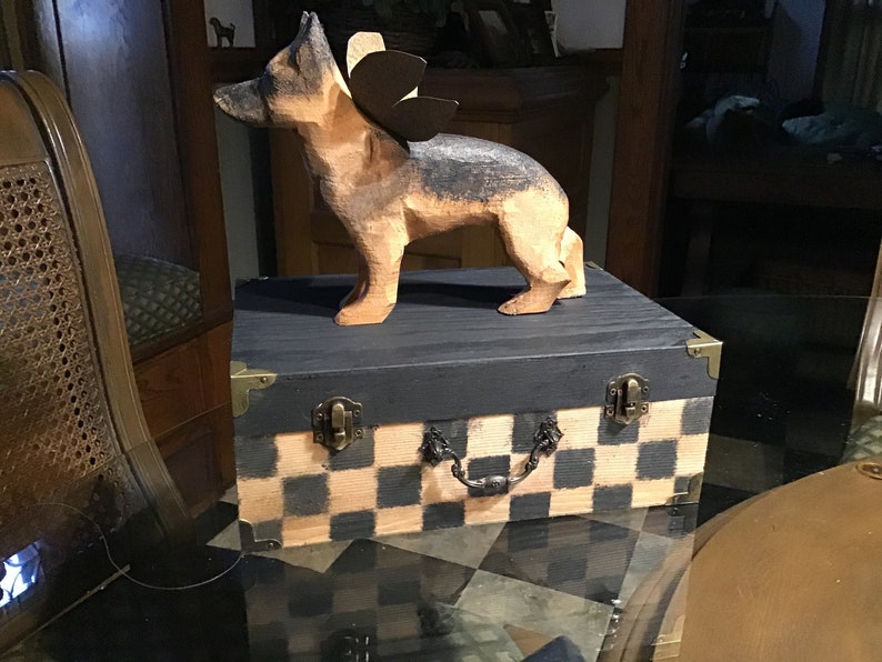 Carved German. Shepherd box for home or memorial | Etsy