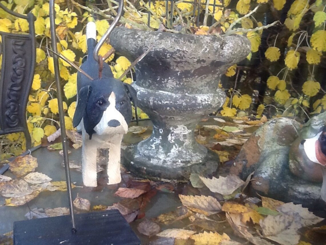 Carved Black and White Beagle ,with Wings and Hook for Home or Garden ...