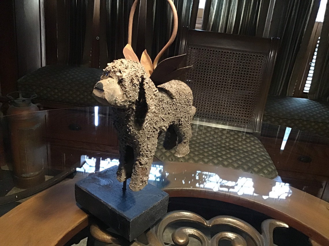 Carved wood labradoodle or golden doodle with wings for home | Etsy