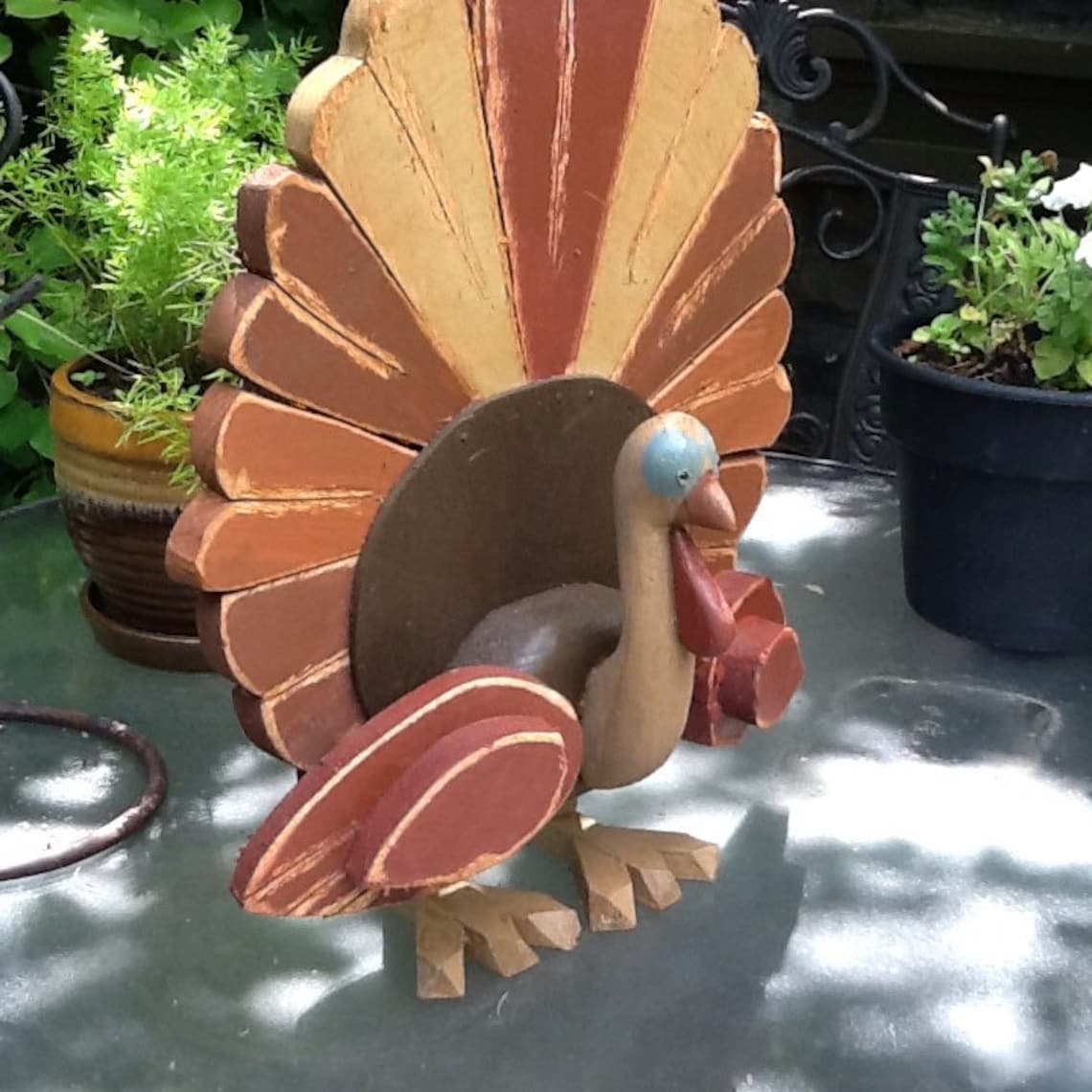 Carved Folk Art Wood Turkey 16by 15 Inches Red brown and Tan - Etsy