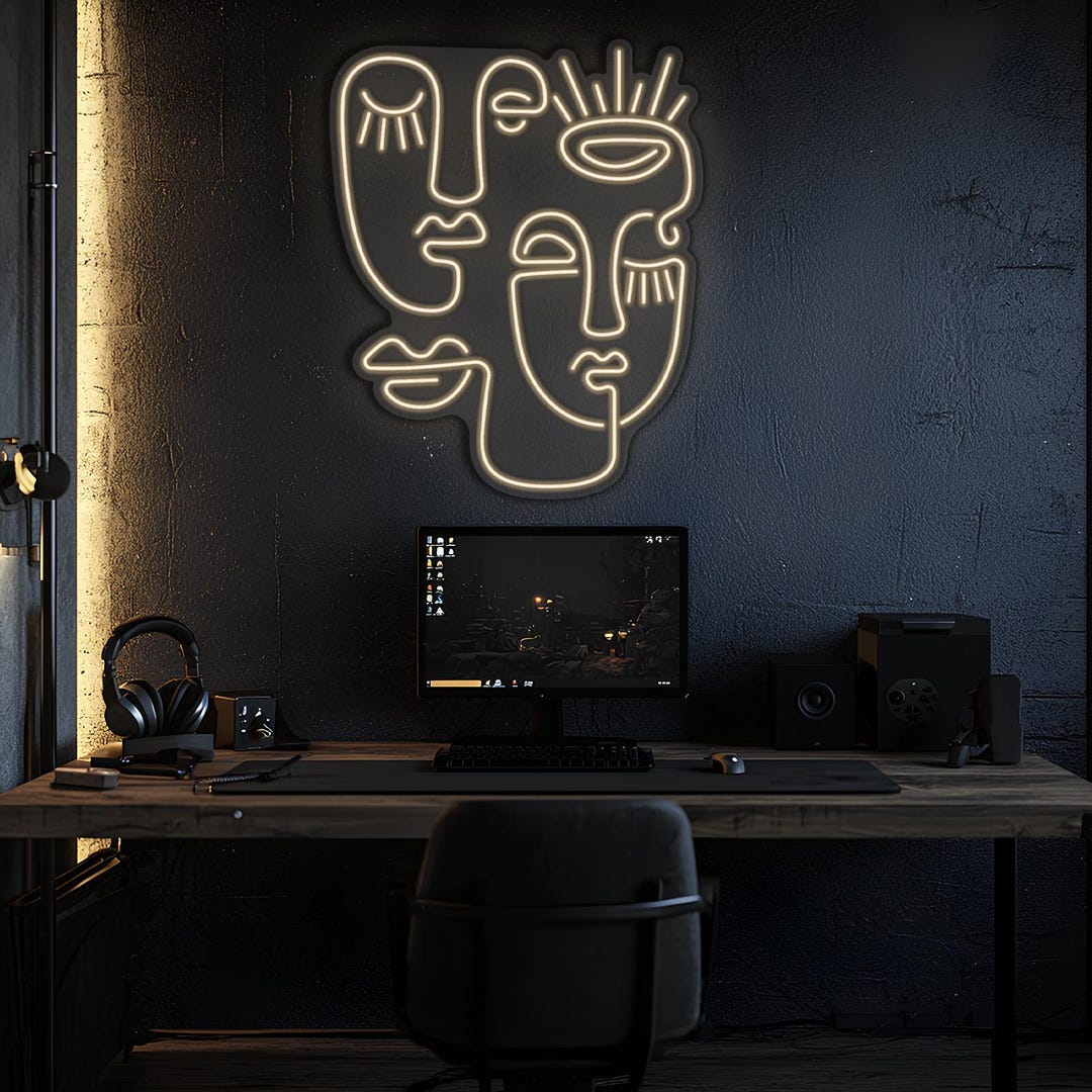 Abstract Face Plexi Neon Sign, Abstract Face Neon Wall Art, Neon Wall ...