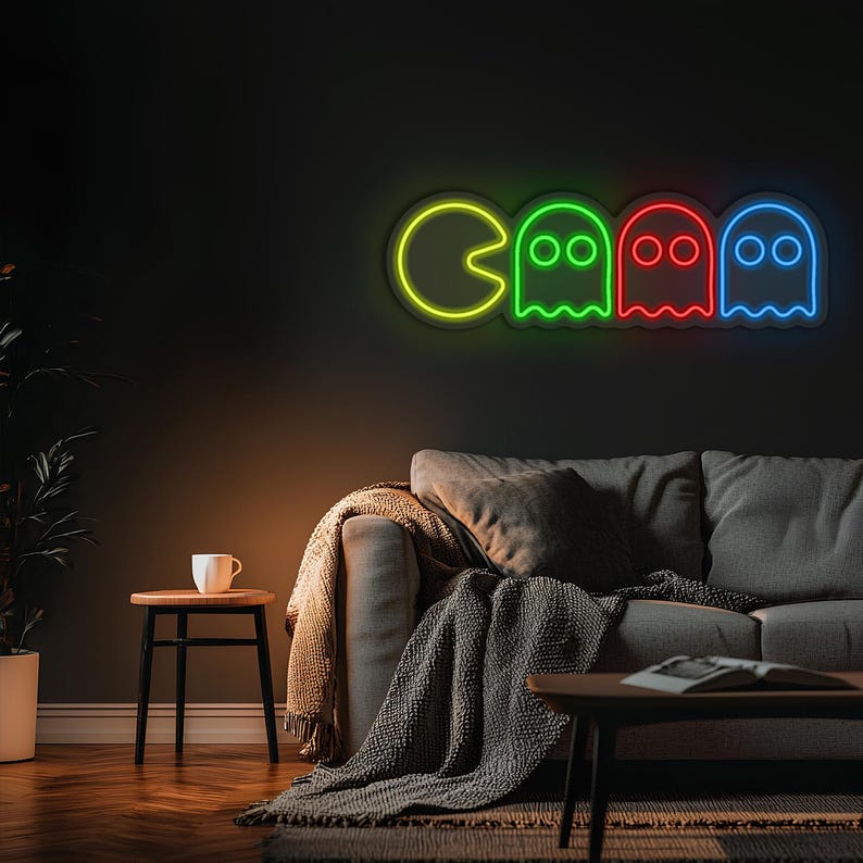 Pac-man Plexi Neon Sign, Pac-man Neon Wall Art, Neon Wall Art, Neon ...